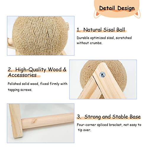 BNOSDM Rabbit Scratch Toy Wooden Natural Sisal Rope Rabbit Scratching Toy Ball Bunny Scratcher with Ball for Rabbits Bunnies Ferrets Kittens Small Animals (Small)