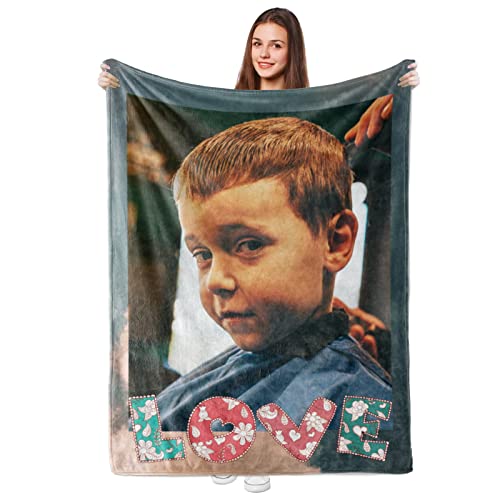 JBH2022 Custom Blanket with Words Picture Collage, Custom Blanket Personalized Throw Blanket with Photo Text Customized Flannel