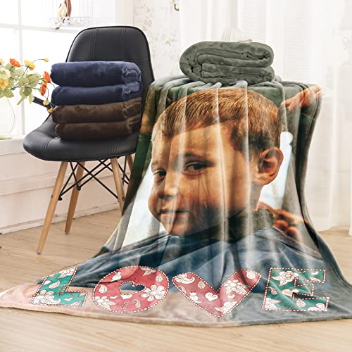 JBH2022 Custom Blanket with Words Picture Collage, Custom Blanket Personalized Throw Blanket with Photo Text Customized Flannel