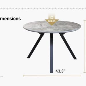 Acanva Small Round Dining Table for 4 Person, MDF & HPL Surface and Sturdy Base Structure, Modern Design for Kitchen, Living Room & Apartment, Easy Assembly, 43.3” Diam. x 30” H, Grey Concrete