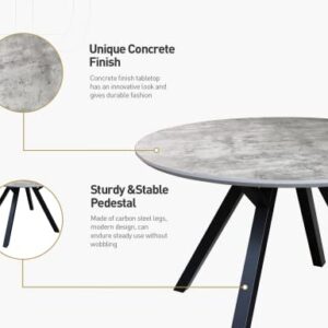 Acanva Small Round Dining Table for 4 Person, MDF & HPL Surface and Sturdy Base Structure, Modern Design for Kitchen, Living Room & Apartment, Easy Assembly, 43.3” Diam. x 30” H, Grey Concrete