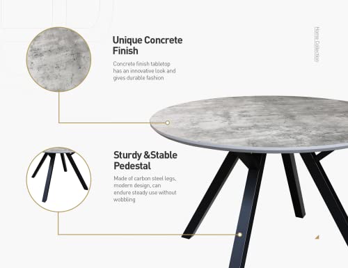 Acanva Small Round Dining Table for 4 Person, MDF & HPL Surface and Sturdy Base Structure, Modern Design for Kitchen, Living Room & Apartment, Easy Assembly, 43.3” Diam. x 30” H, Grey Concrete