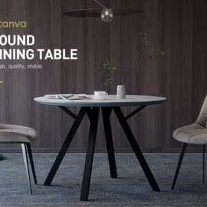 Acanva Small Round Dining Table for 4 Person, MDF & HPL Surface and Sturdy Base Structure, Modern Design for Kitchen, Living Room & Apartment, Easy Assembly, 43.3” Diam. x 30” H, Grey Concrete