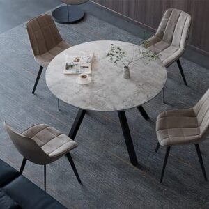 Acanva Small Round Dining Table for 4 Person, MDF & HPL Surface and Sturdy Base Structure, Modern Design for Kitchen, Living Room & Apartment, Easy Assembly, 43.3” Diam. x 30” H, Grey Concrete