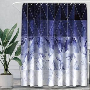 SUMGAR Marble Shower Curtain Blue Ombre Geometric Pattern for Modern Luxury Coastal Beach Bathroom, Decorative Polyester Fabric Curtains Set with Hooks, 72x72 Inches 