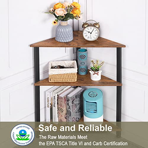 melos Corner Shelf, 3 Tier Corner Bookshelf Bookcase, Freestanding Corner Shelf Stand, for Bedroom, Living Room, Bathroom, Entryway, Office, Kitchen, Small Space(16"/Lx16/W x 28.5"/H-Rustic Brown)