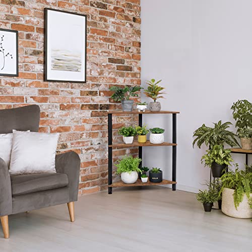 melos Corner Shelf, 3 Tier Corner Bookshelf Bookcase, Freestanding Corner Shelf Stand, for Bedroom, Living Room, Bathroom, Entryway, Office, Kitchen, Small Space(16"/Lx16/W x 28.5"/H-Rustic Brown)