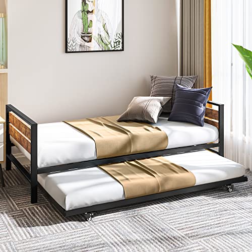 YITAHOME Twin Daybed with Pull Out Trundle/Steel Slat Support/Space Saving Adjustable Height Sofa Bed Couch and Multi-Functional Furniture for Living Room and Guest Room,Black