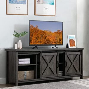 vinctik 6&fox 58in farmhouse entertainment center,rustic tv stand for up to 65 inch tv with wood sliding barn door,adjustable storage shelf,media tv table