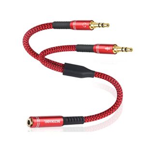 headphone splitter for computer, bezokable headset splitter adapter for pc, headphone splitter 3.5mm female to 2 male nylon braided audio splitter for pc, laptop, desktop, gaming headset - red