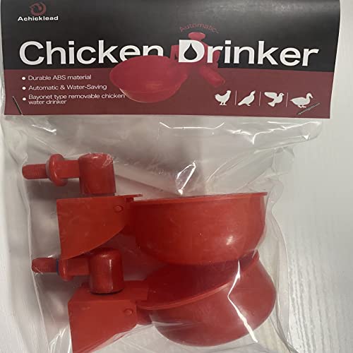 12 Pcs Chicken Waterer Cups Automatic Poultry Drinking Bowl Feeder, 1/8 Inch Thread Auto-Fill Drinking Bowl for Chicken Duck Turkey Bird Rabbit (Red)