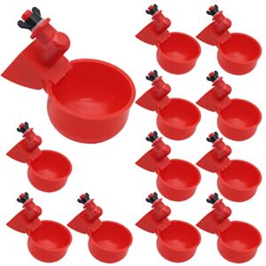 12 pcs chicken waterer cups automatic poultry drinking bowl feeder, 1/8 inch thread auto-fill drinking bowl for chicken duck turkey bird rabbit (red)