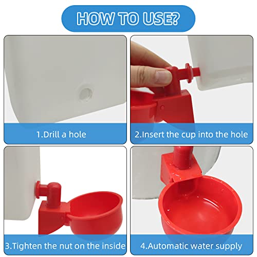 12 Pcs Chicken Waterer Cups Automatic Poultry Drinking Bowl Feeder, 1/8 Inch Thread Auto-Fill Drinking Bowl for Chicken Duck Turkey Bird Rabbit (Red)