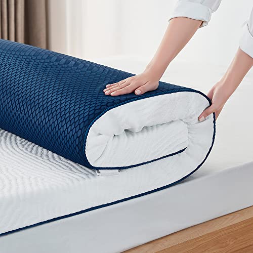 LINSY LIVING 3 Inches Memory Foam Mattress Topper Full, Cooling Gel-Infused Swirl Memory Foam, Soft Bed Topper Full with Tencel™ Cover, CertiPUR-US and Oeko-TEX Certified, Full Size White