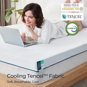 LINSY LIVING 3 Inches Memory Foam Mattress Topper Full, Cooling Gel-Infused Swirl Memory Foam, Soft Bed Topper Full with Tencel™ Cover, CertiPUR-US and Oeko-TEX Certified, Full Size White