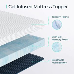 LINSY LIVING 3 Inches Memory Foam Mattress Topper Full, Cooling Gel-Infused Swirl Memory Foam, Soft Bed Topper Full with Tencel™ Cover, CertiPUR-US and Oeko-TEX Certified, Full Size White