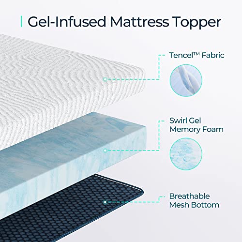 LINSY LIVING 3 Inches Memory Foam Mattress Topper Full, Cooling Gel-Infused Swirl Memory Foam, Soft Bed Topper Full with Tencel™ Cover, CertiPUR-US and Oeko-TEX Certified, Full Size White