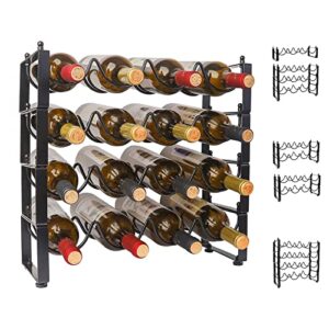 tonlea 4 tier wine rack, 3-in-1 16 bottles wine storage, wine bottle rack stackable, wine storage rack for cabinet pantry(dark black, version 2.0)