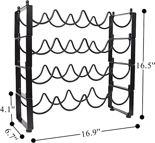 TONLEA 4 Tier Wine Rack, 3-in-1 16 Bottles Wine Storage, Wine Bottle Rack Stackable, Wine Storage Rack for Cabinet Pantry(Dark Black, Version 2.0)