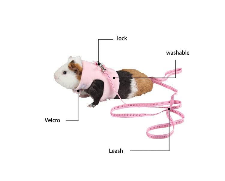 Guinea Pig Harness and Straps Adjustable No Pull Comfort Padded Walking Vest for Ferrets Guinea Pig Rabbit Hamster Puppy Kitten (Pink)