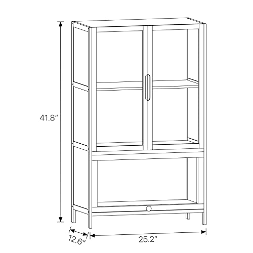 MoNiBloom Bamboo Storage Cabinet with Doors 3 Tier Bamboo Sideboard Floor Standing Cupboard Display Shelf for Dining Room Kitchen Living Room, Green