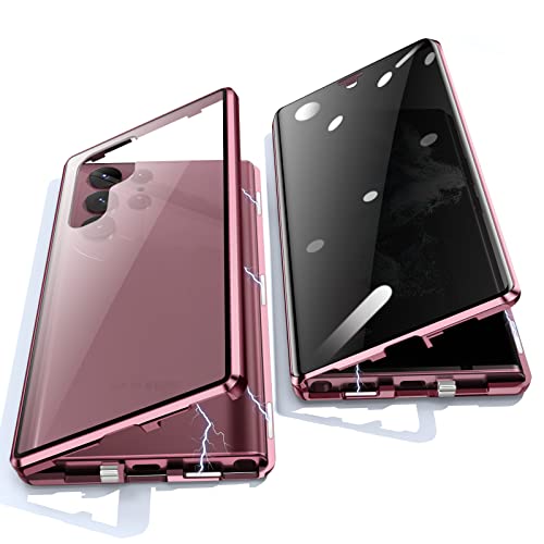 Jonwelsy Anti Peeping Case for Samsung Galaxy S22 Ultra, 360 Degree Front and Back Privacy Tempered Glass Cover, Anti SPY Screen, Anti Peep Magnetic Adsorption Metal Bumper for S22 Ultra (Burgundy)