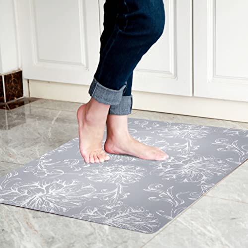 Cosilyt 1/10 Inch Ultra Thin Front Door Mat Rug Indoor Entrance Inside Non Slip, Large Waterproof Rubber Kitchen Rug and Interior Home Washable Door Mat, 24"×35", Baroque Grey