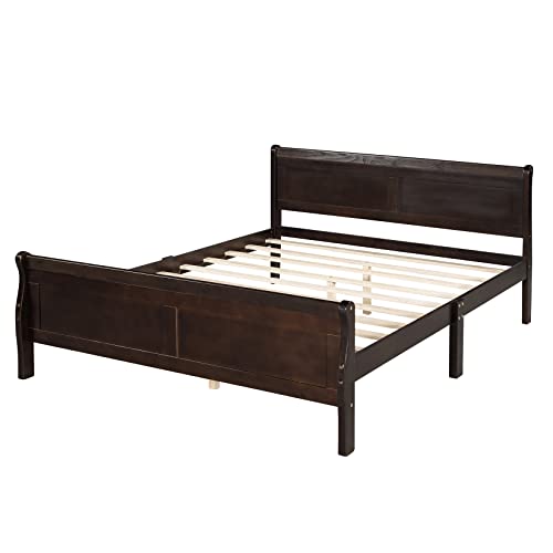 Bellemave Full Size Platform Beds Solid Wood Bed Frame with Headboard and Wooden Slat Support for Kids Boys Girls Teens Adults, Espresso