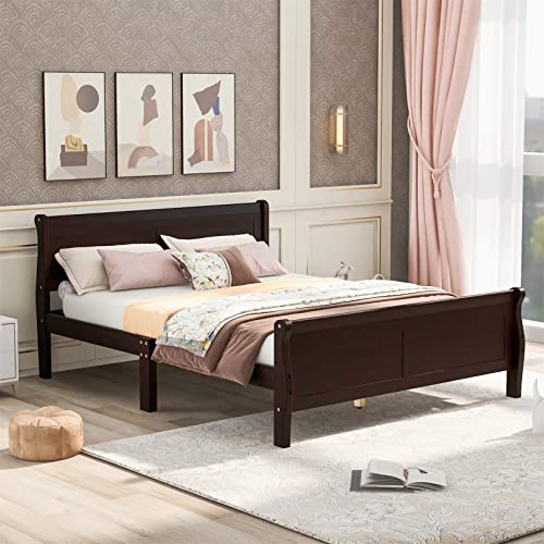 Bellemave Full Size Platform Beds Solid Wood Bed Frame with Headboard and Wooden Slat Support for Kids Boys Girls Teens Adults, Espresso