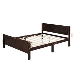 Bellemave Full Size Platform Beds Solid Wood Bed Frame with Headboard and Wooden Slat Support for Kids Boys Girls Teens Adults, Espresso