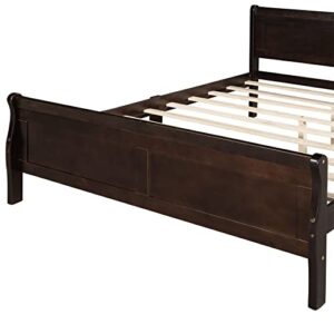 Bellemave Full Size Platform Beds Solid Wood Bed Frame with Headboard and Wooden Slat Support for Kids Boys Girls Teens Adults, Espresso