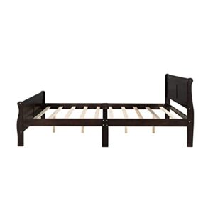 Bellemave Full Size Platform Beds Solid Wood Bed Frame with Headboard and Wooden Slat Support for Kids Boys Girls Teens Adults, Espresso