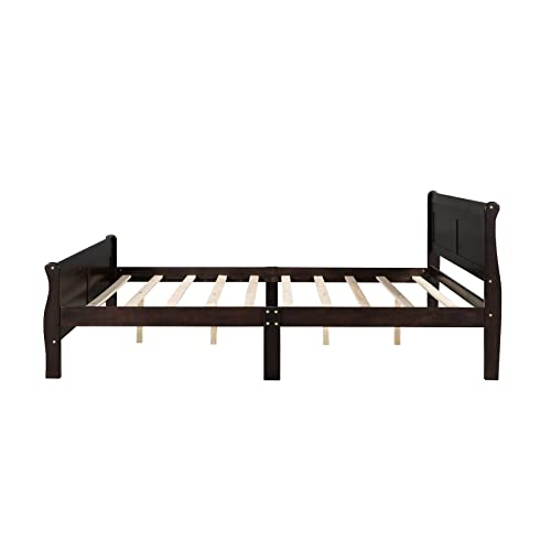 Bellemave Full Size Platform Beds Solid Wood Bed Frame with Headboard and Wooden Slat Support for Kids Boys Girls Teens Adults, Espresso