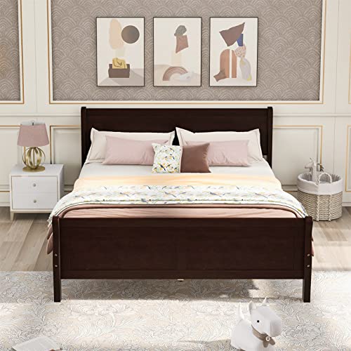 Bellemave Full Size Platform Beds Solid Wood Bed Frame with Headboard and Wooden Slat Support for Kids Boys Girls Teens Adults, Espresso