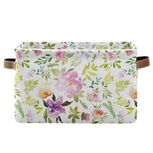 fresh purple floral storage baskets large foldable storage bin canvas toys box fabric decorative collapsible organizer bag with handles 2 pcs