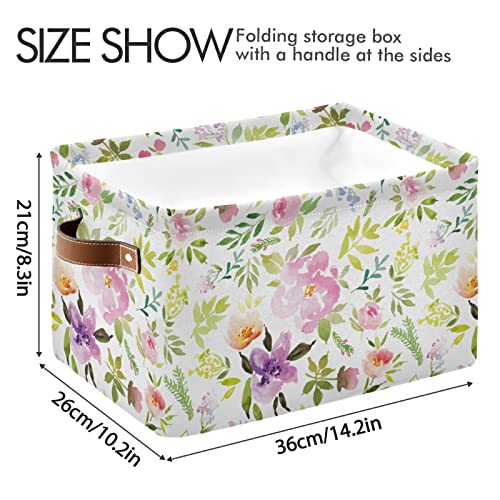 Fresh Purple Floral Storage Baskets Large Foldable Storage Bin Canvas Toys Box Fabric Decorative Collapsible Organizer Bag with Handles 2 Pcs