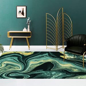 Abstract Liquid Styled Emerald Green Gold 6x8 Area Rug for Living Room Contemporary Art Decor Dining Room Playroom Carpet Soft Washable Home Office Entryway Runner Rugs