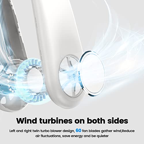 CIYUPE Portable Neck Fan, Hands Free Bladeless Fan, 4000mAh Battery Portable Fan, Leafless, No Hair Twisting, USB Powered Personal Fan, Rechargeable, 3 Speeds (White)