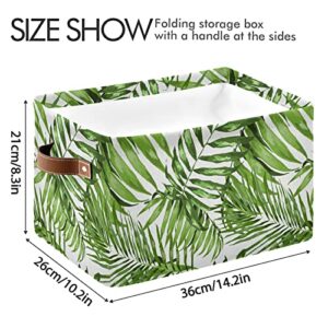 Large Foldable Storage Basket Palm Tree Exotic Tropical Plant Storage Bin Canvas Toys Box Fabric Decorative Collapsible Organizer Bag with Handles for Bedroom Home