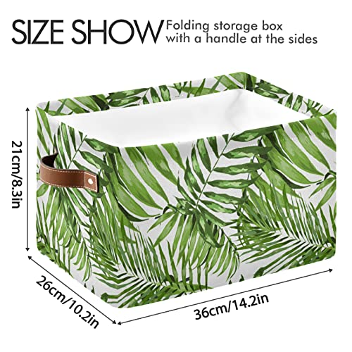 Large Foldable Storage Basket Palm Tree Exotic Tropical Plant Storage Bin Canvas Toys Box Fabric Decorative Collapsible Organizer Bag with Handles for Bedroom Home