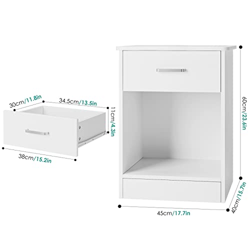 FOTOSOK Nightstand, 2-Tier Side Table with Drawer and Storage Shelf, Bedside Table End Table, Modern Night Stand for Bedroom, Home Office, White