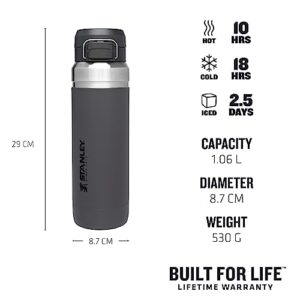 Stanley Quick Flip Stainless Steel Water Bottle 1.06L / 36OZ Charcoal – Leakproof Insulated Water Bottle - Push Button Locking Lid - BPA-Free Thermos Flask - Cup Holder Compatible - Dishwasher Safe