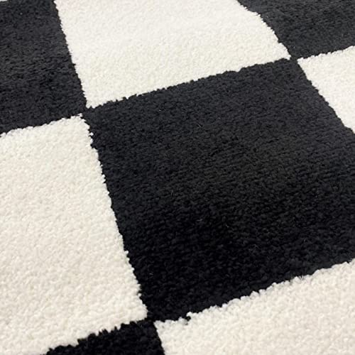 Luxe Weavers Modern Checkered Area Rug Black 8x10 Stain Resistant Carpet for Living Room