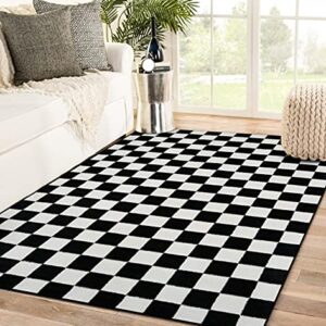 Luxe Weavers Modern Checkered Area Rug Black 8x10 Stain Resistant Carpet for Living Room