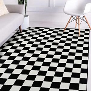 Luxe Weavers Modern Checkered Area Rug Black 8x10 Stain Resistant Carpet for Living Room