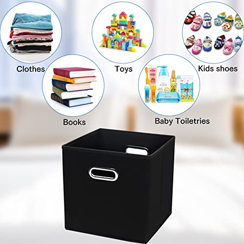 STOREONE Black Fabric Storage Bins Cubes Baskets Containers-(11X11X11") with Dual Handles Cube Storage Organizer Bins for Shelf Closet, Bedroom Organizers, Foldable Set of 3 (Black )