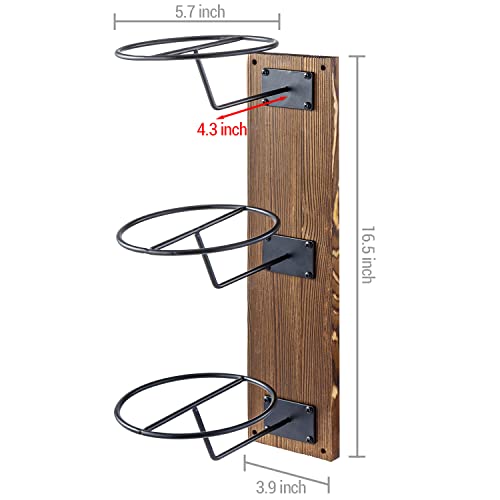 MyGift Wall Mounted Hat Rack, Rustic Dark Brown Wood and Black Metal Wire Vertical Cap and Wig Form Storage Hooks