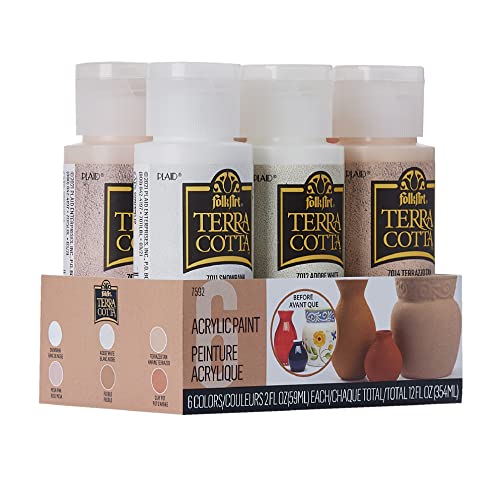 FolkArt Terra Cotta Acrylic Paint Set, Essentials 6 Piece DIY Terra Cotta Acrylic Paint Kit Featuring 6 Colors For DIY Indoor & Outdoor Multi-Surface Craft Projects, 7592