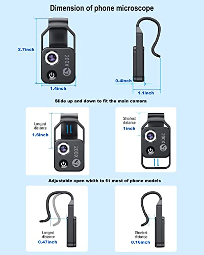 DDCHEN 200X Phone Microscope with LED Light, Microscope with Universal Phone Clip Compatible with iPhone/Andriod Phone,The Best Portable Microscope to Enjoy Microworld for Kids and Adults. (Black)