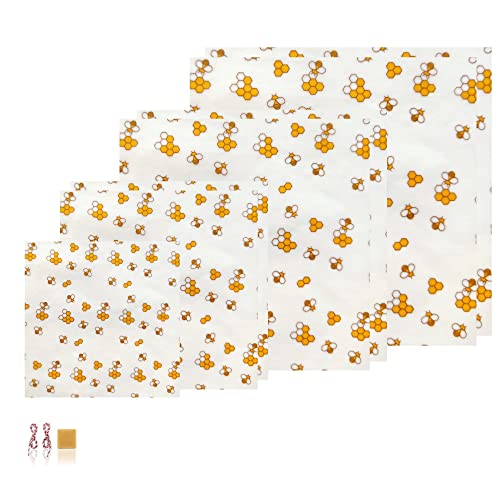 Beeswax Food Wrap (Set of 7) Sustainable Alternative to Aluminum Foil and Albal Paper - For Fruits, Vegetables, Bread, Cheese and Other Foods